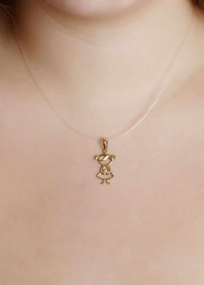 Pingente Menina com Diamante Ouro 18k 750 - Mega Dornier
